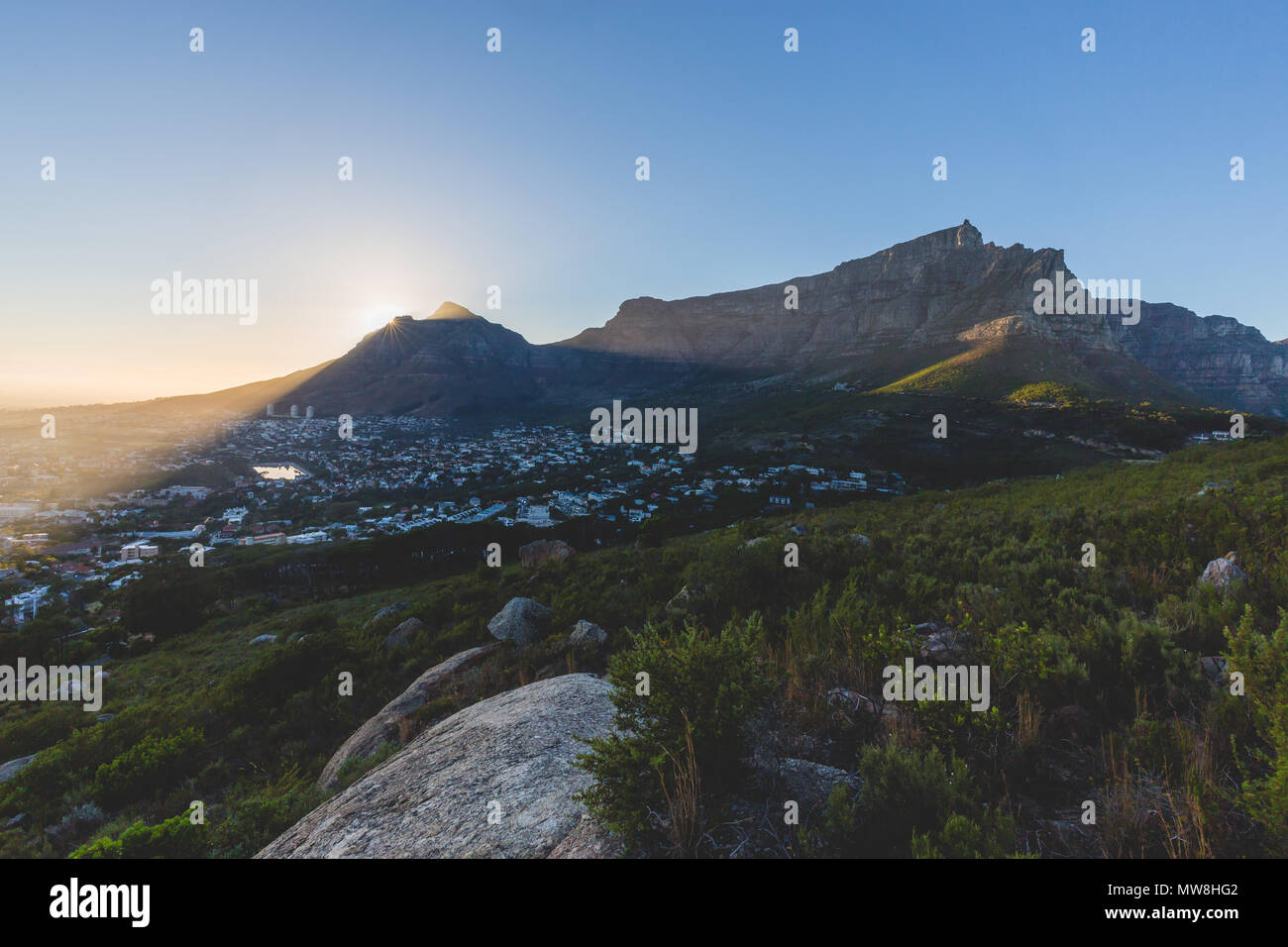 Table Mountain in Cape Town at sunrise Stock Photo - Alamy