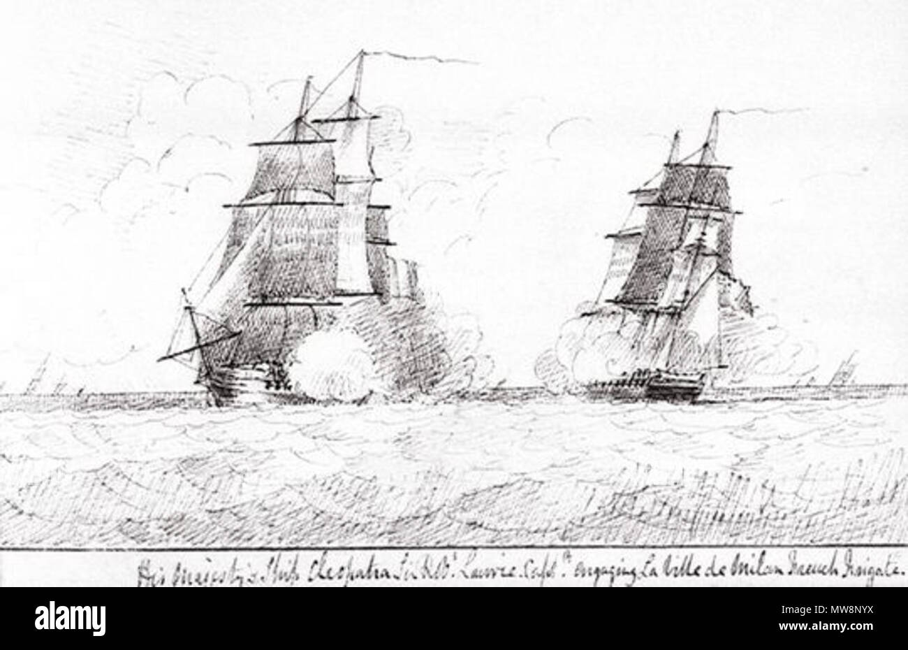 . English: His Majesty's ship Cleopatra Sir Robt Laurie Captn engaging ...