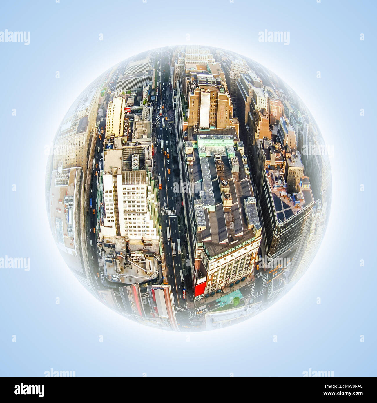 Conceptual image with fisheye effect and globe effect. Representative ...