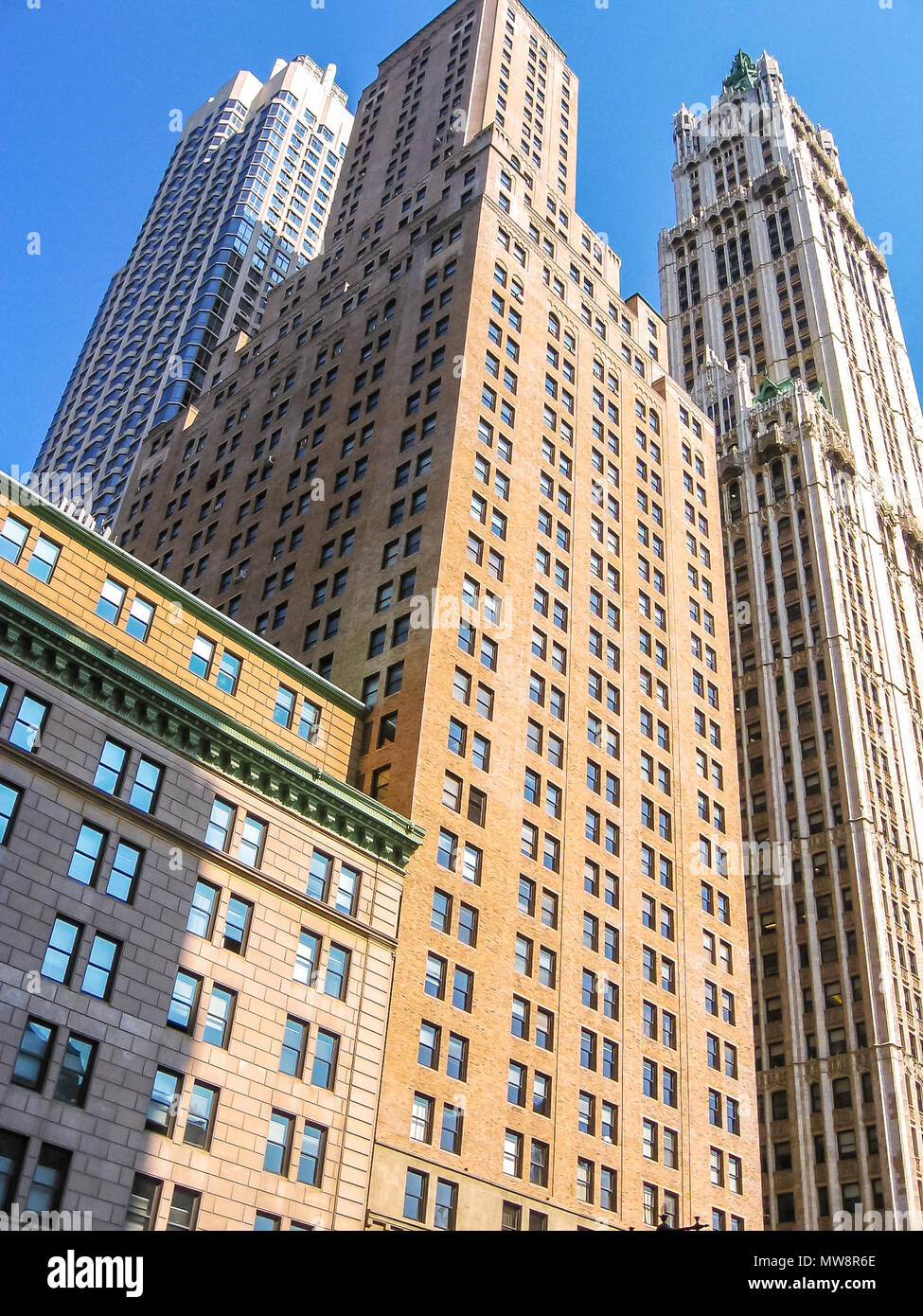 Modern facades of buildings in Manhattan's Financial District in New ...