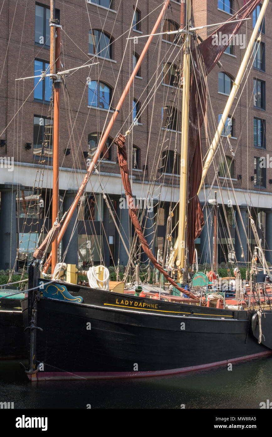 original and traditional thames barges alongside at st katherine dock ...