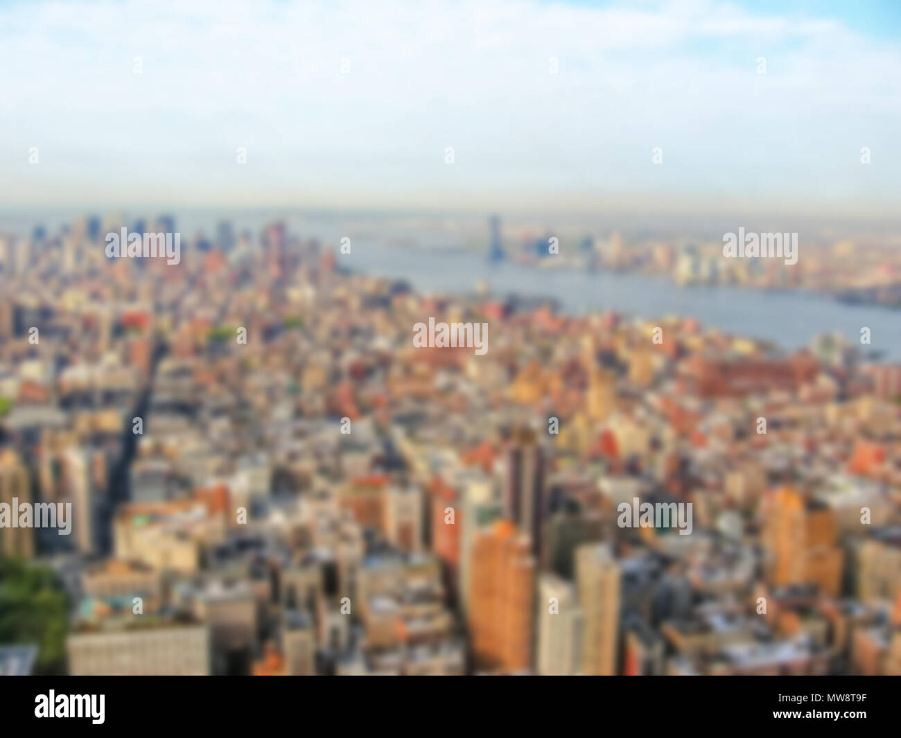 Defocused background with aerial view of skyscrapers in Manhattan, New ...