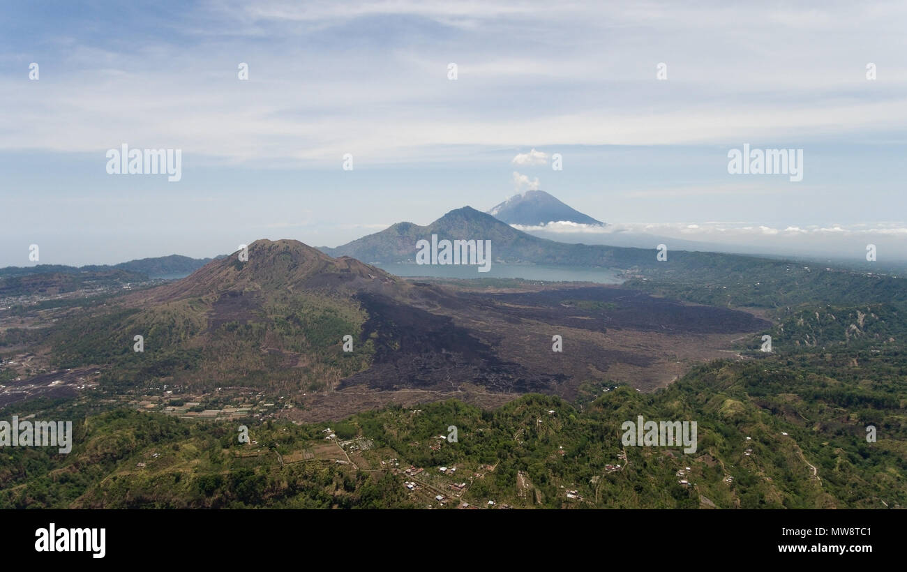 Aerial view of Mount Batur Volcano in Kintamani. Bali volcano, also ...