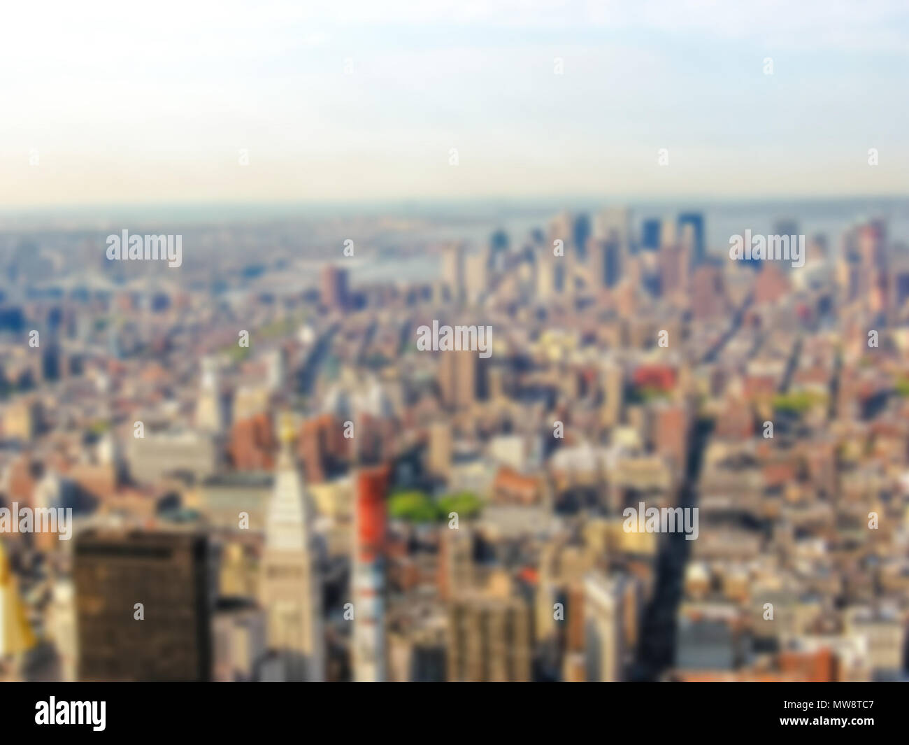 Defocused background with aerial view of skyscrapers in Manhattan, New ...