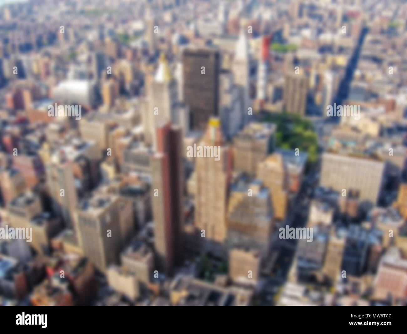 Defocused background with aerial view of skyscrapers in Manhattan, New ...