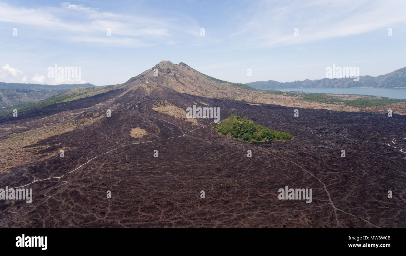 Aerial view of Mount Batur Volcano in Kintamani. Bali volcano, also ...