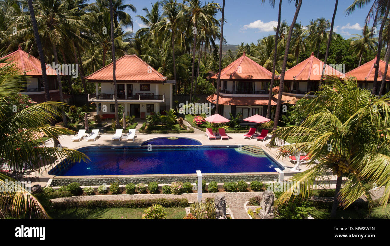 Aerial view of Luxury Hotel,resort with large bungalows by the sea with ...