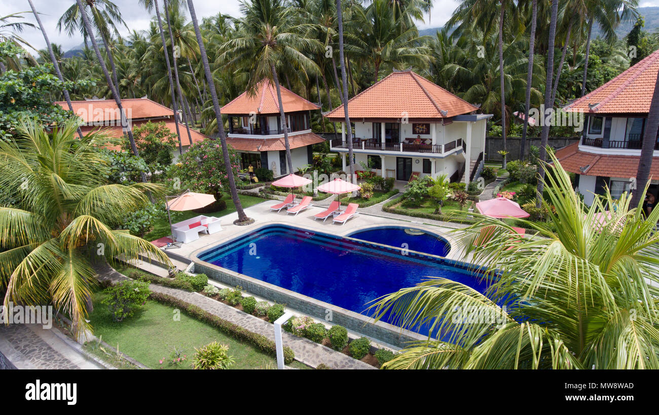 Aerial view of Luxury Hotel,resort with large bungalows by the sea with ...