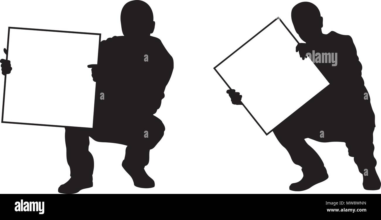 People holding panels in a crouch position isolated on white Stock ...