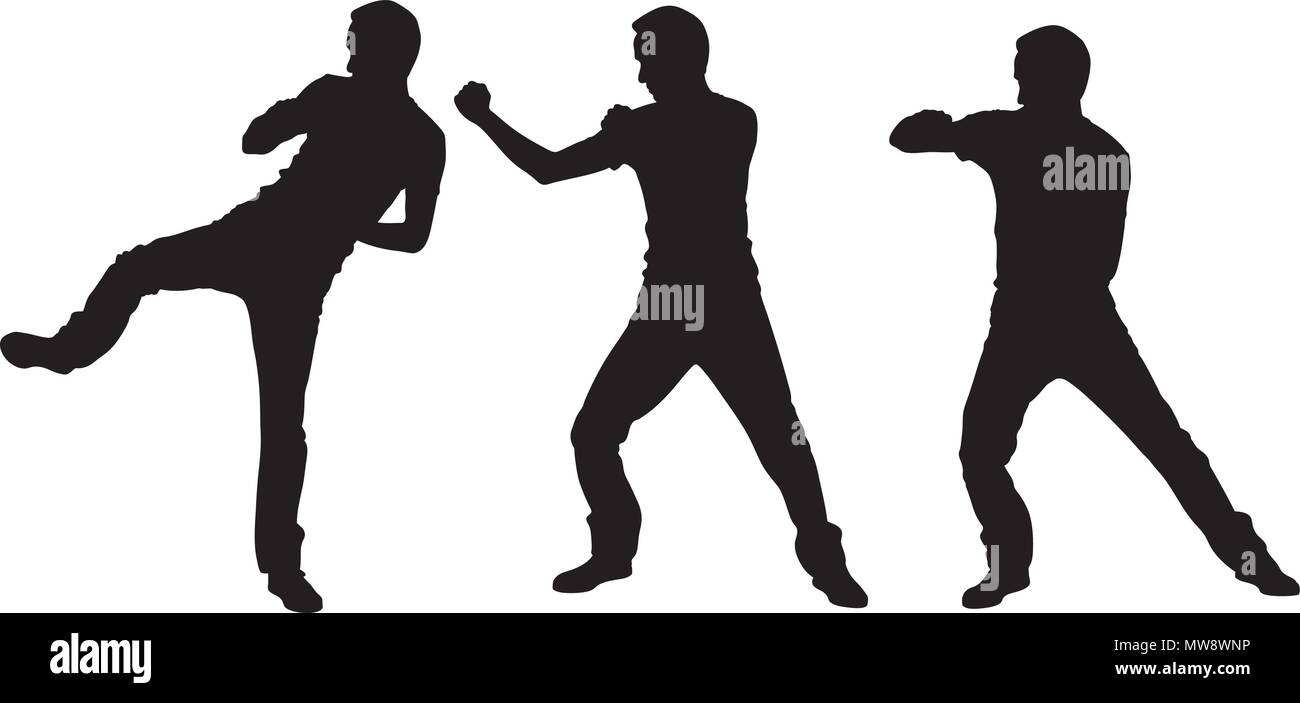Silhouettes of fighting men isolated on white Stock Vector Image & Art ...