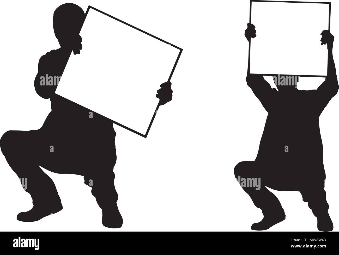 People holding panels in a crouch position isolated on white Stock ...