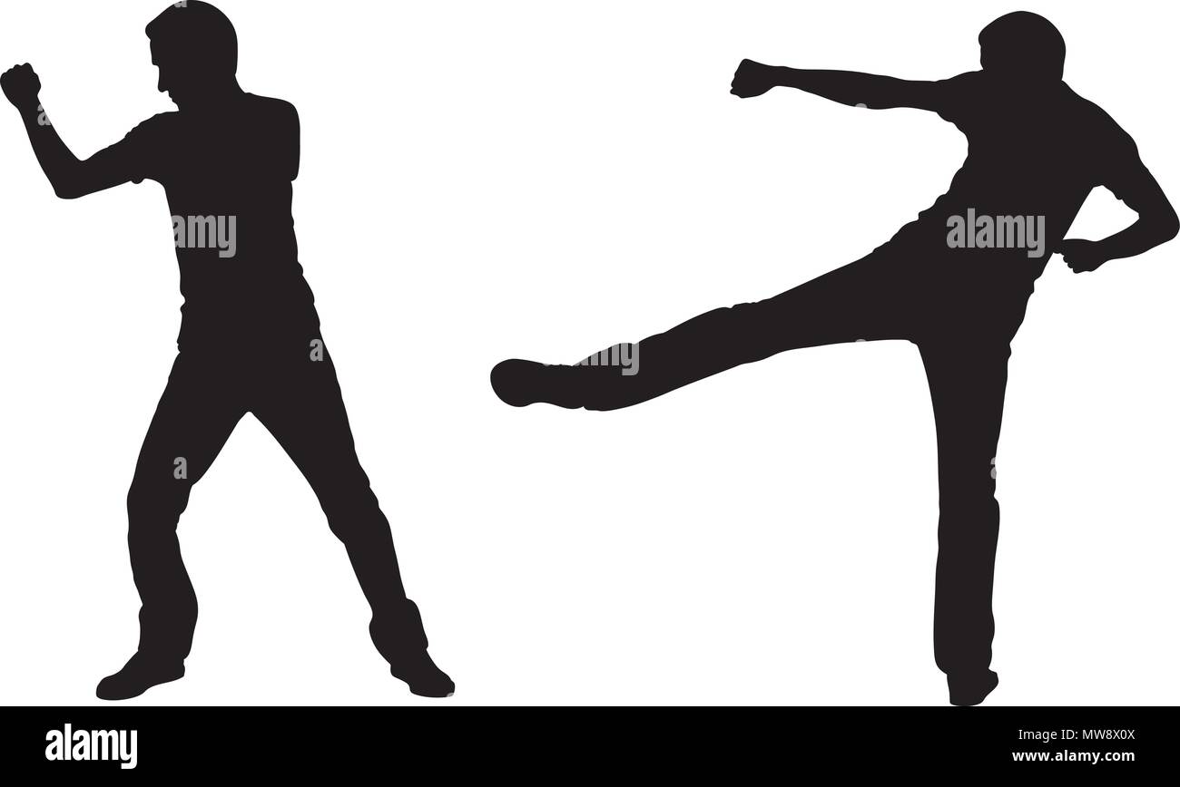 Silhouettes of fighting men isolated on white Stock Vector Image & Art ...