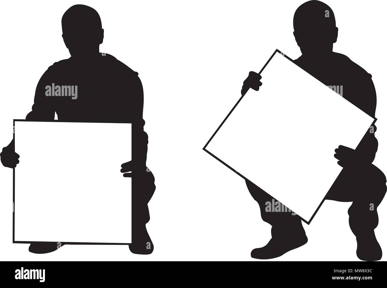 People holding panels in a crouch position isolated on white Stock ...