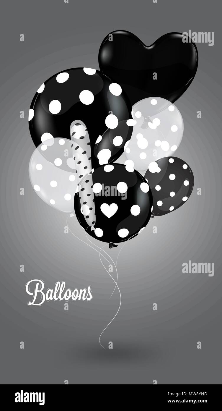 Nintendo black and white composition with white balls round and heart ...