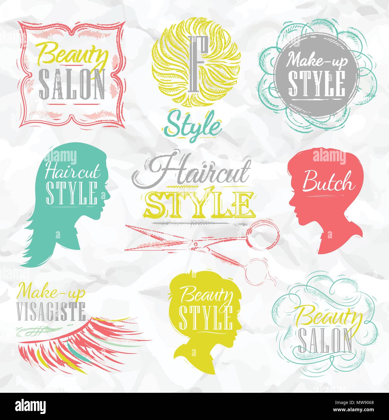 Set Beauty salon, side view in a retro style and stylized for the ...