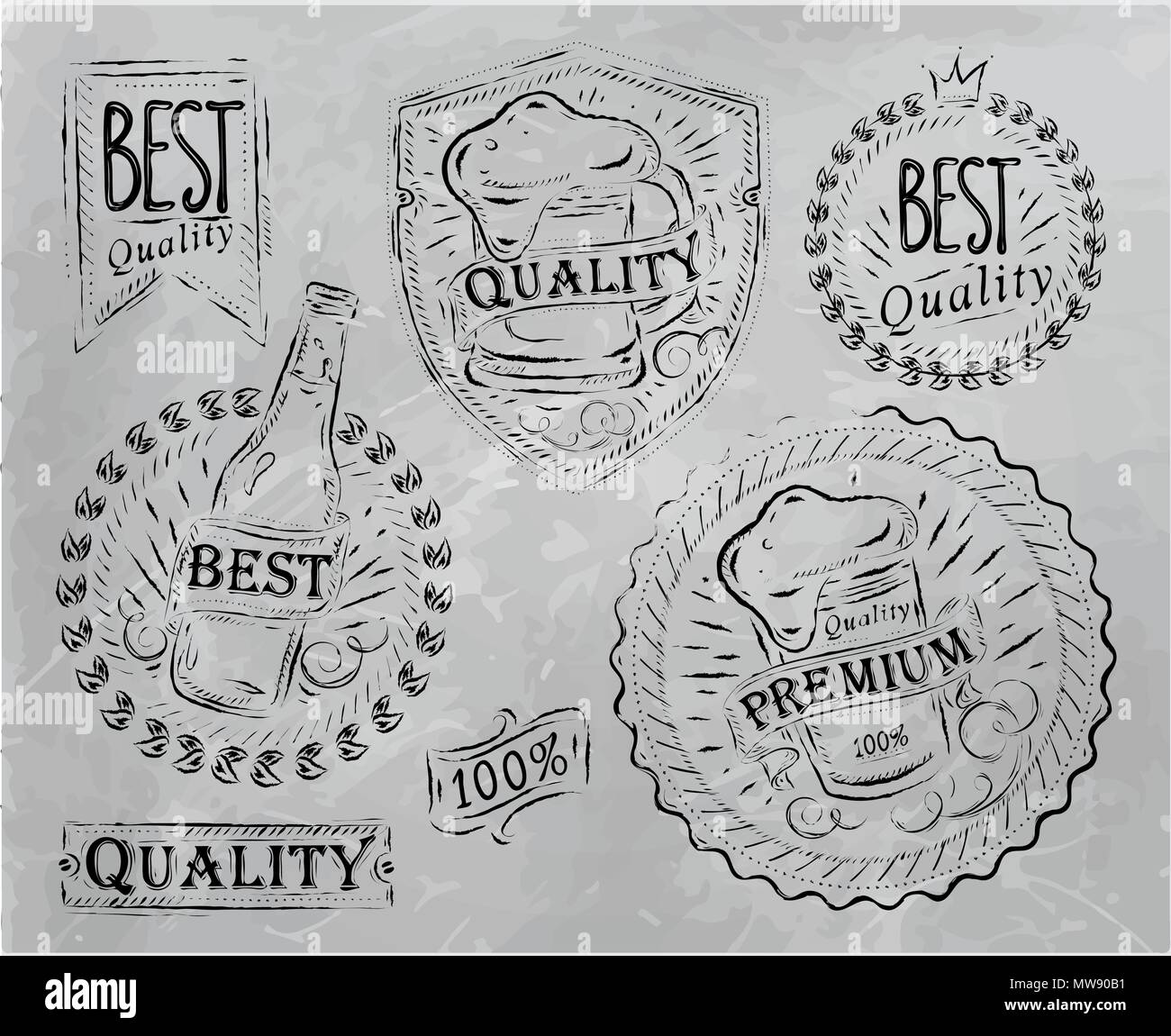 Vintage print design elements on the subject of beer quality stylized ...