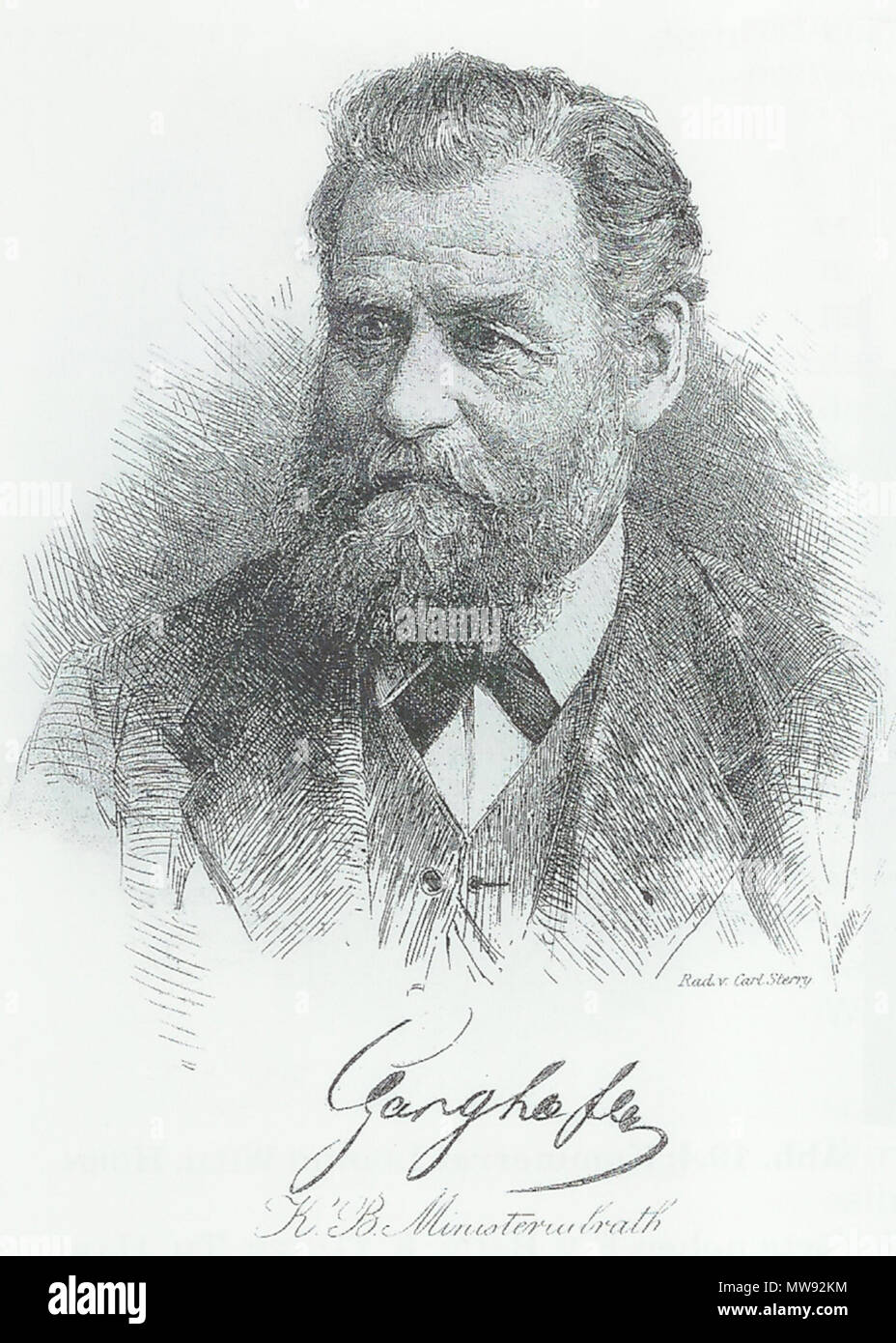 . August Ritter von Ganghofer (1827-1900), Bavarian forester. Etching ...