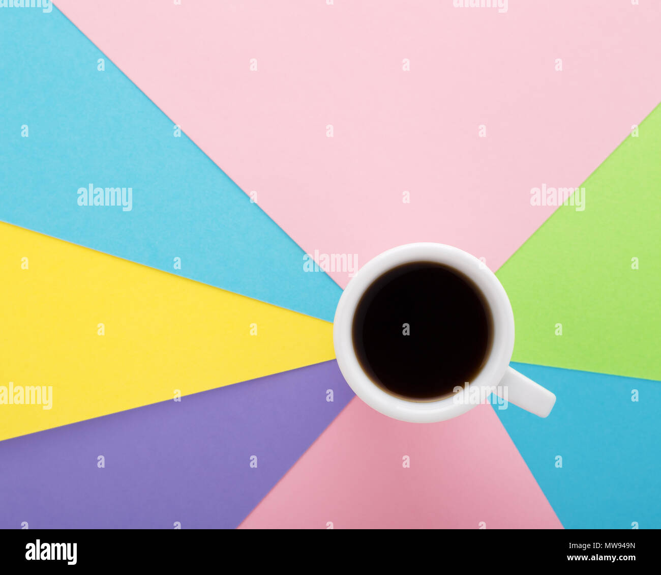 Cap of coffee espresso on pastel colored minimal background. Copy space ...