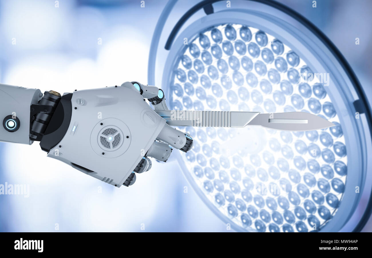 3d rendering robot hand holding scalpel or surgery knife Stock Photo ...