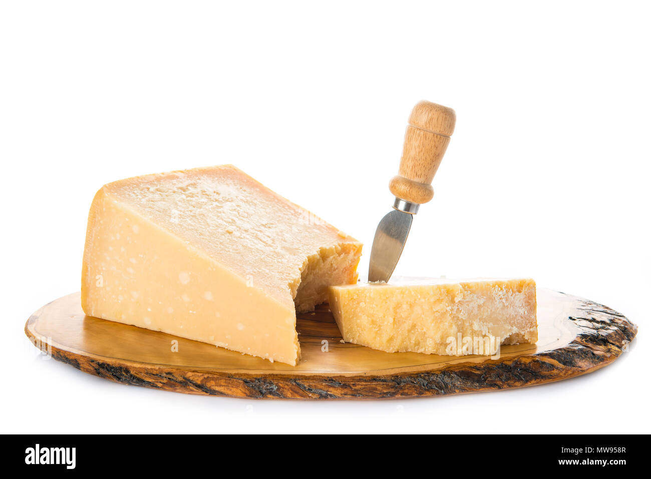 Aged parmesan cheese or parmigiano reggiano isolated on a white ...