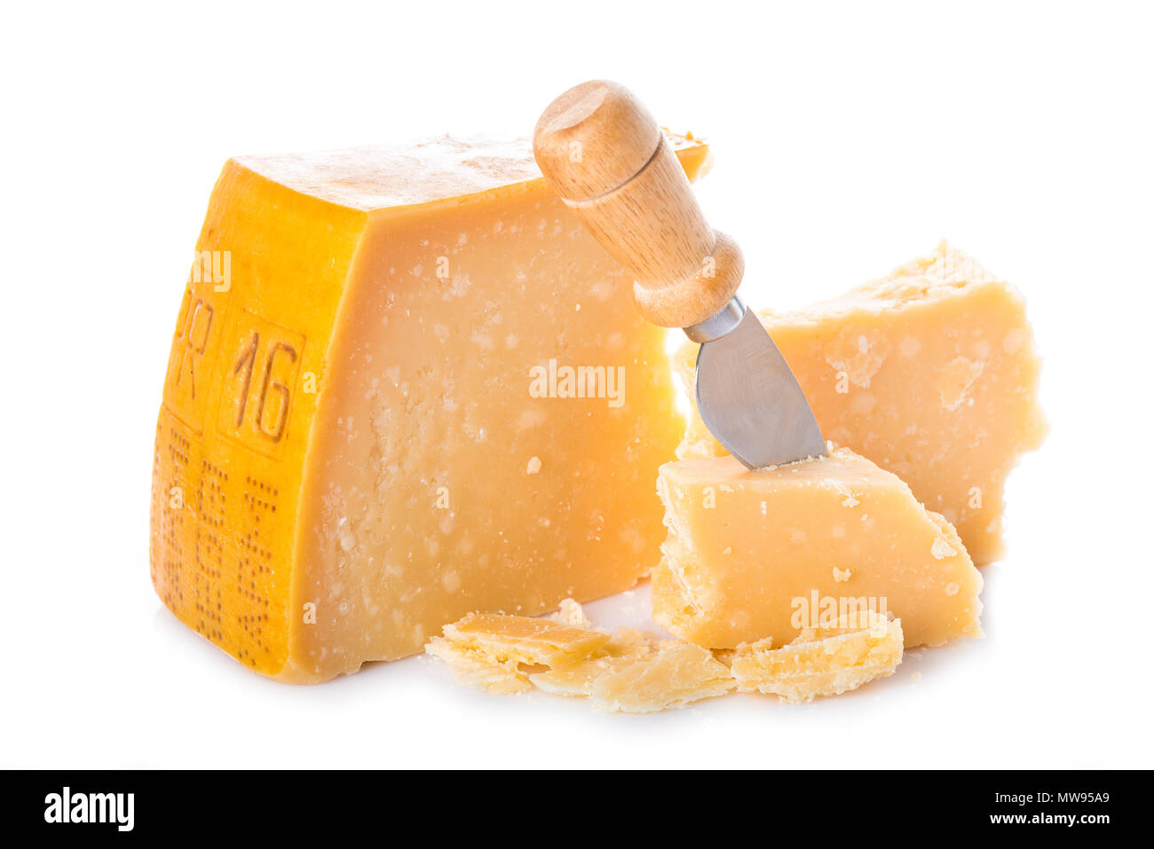 Aged parmesan cheese or parmigiano reggiano isolated on a white ...