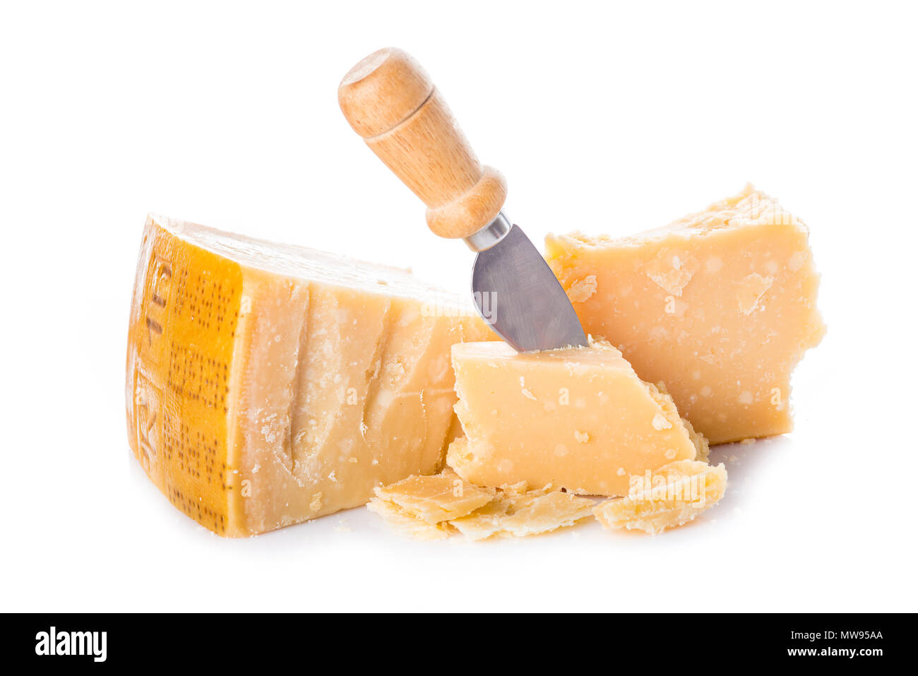 Aged parmesan cheese or parmigiano reggiano isolated on a white ...