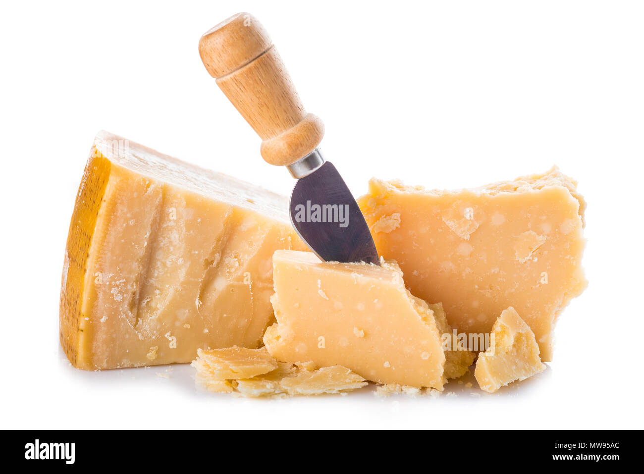 Aged parmesan cheese or parmigiano reggiano isolated on a white ...