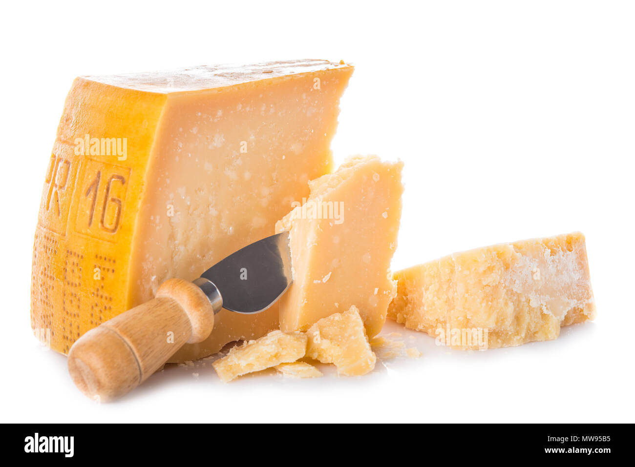 Aged parmesan cheese or parmigiano reggiano isolated on a white ...