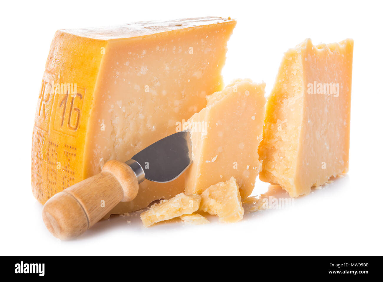 Aged parmesan cheese or parmigiano reggiano isolated on a white ...