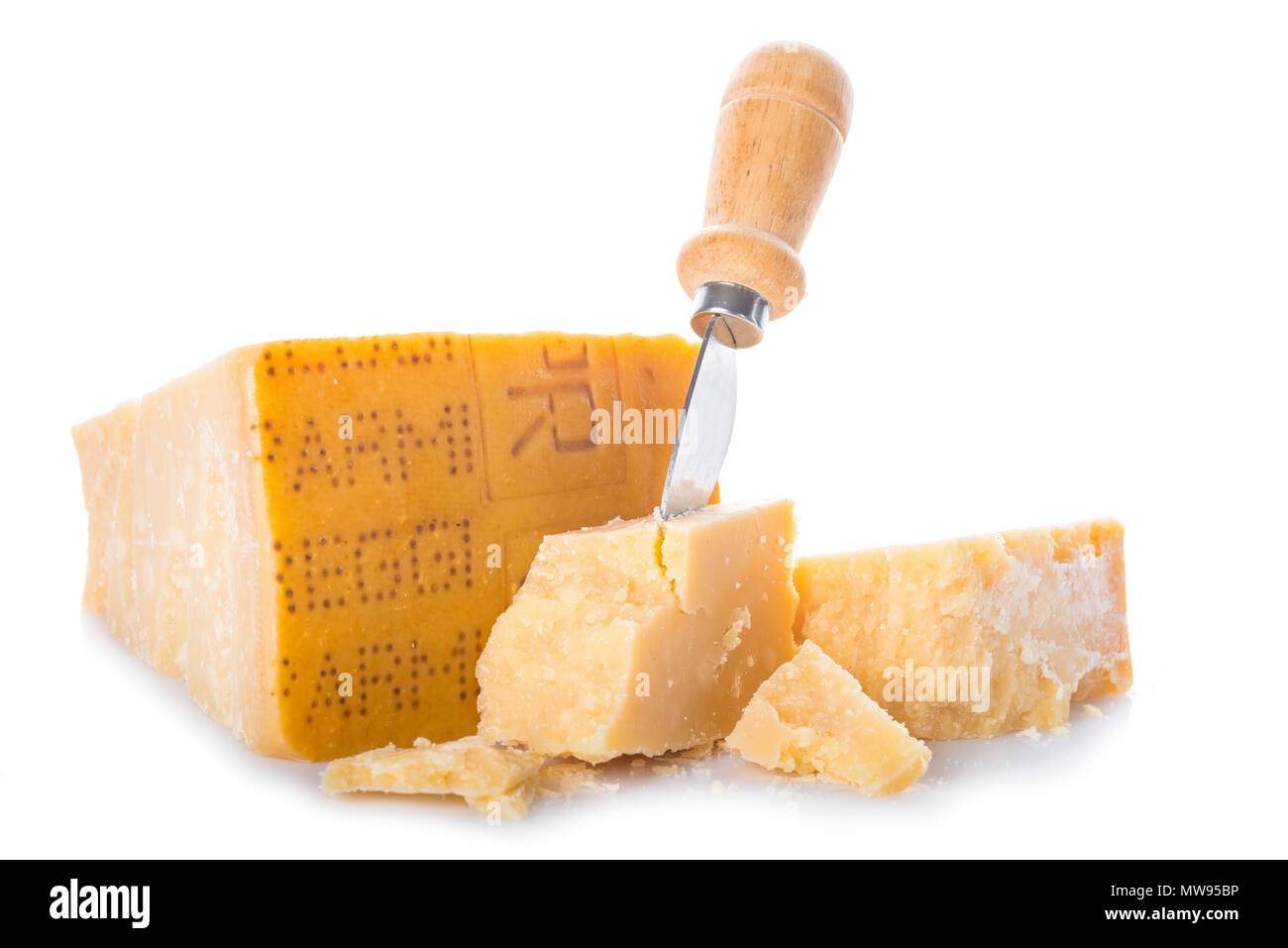 Aged parmesan cheese or parmigiano reggiano isolated on a white ...