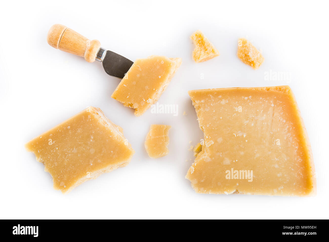 Aged parmesan cheese or parmigiano reggiano isolated on a white ...