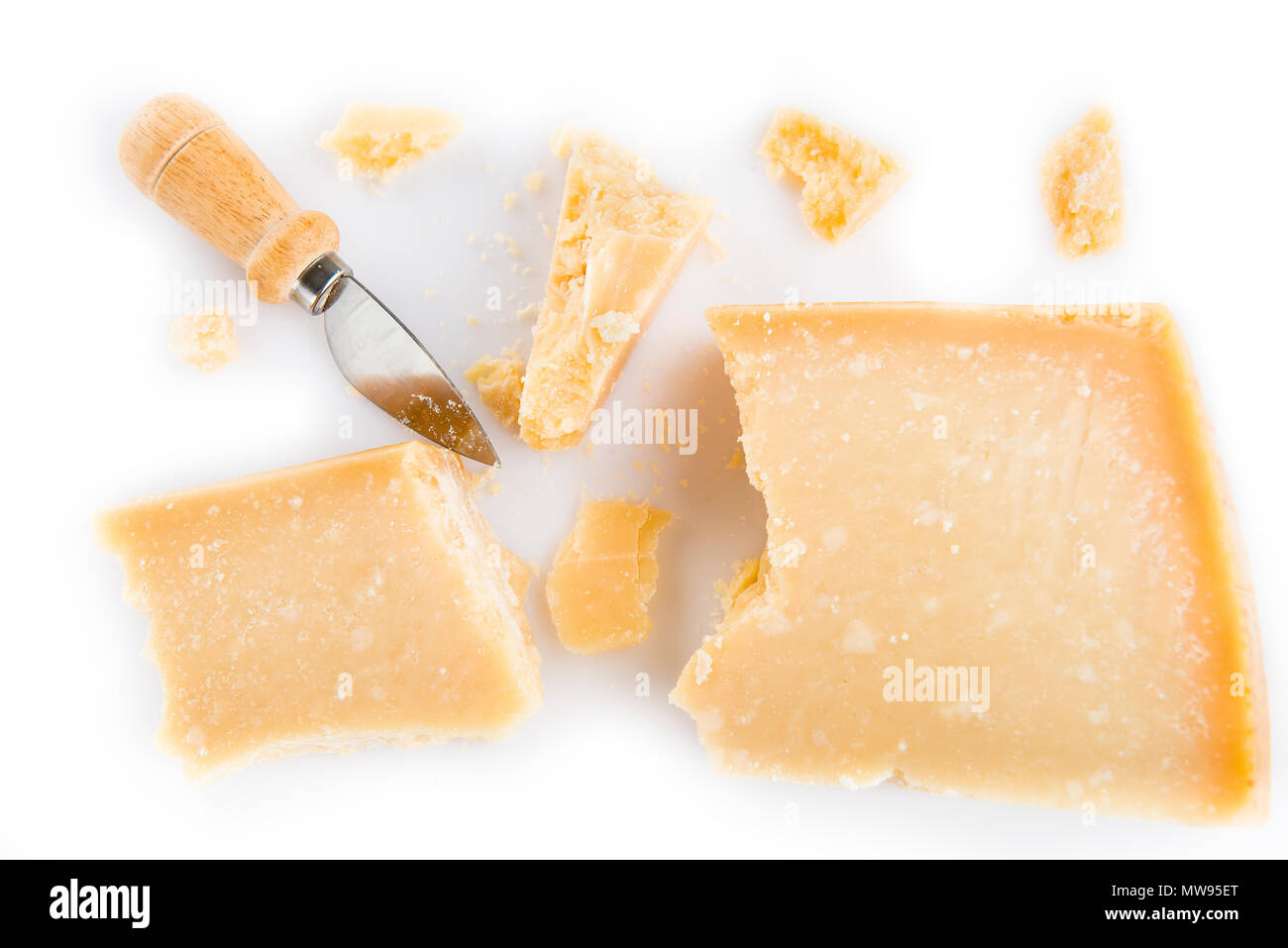Aged parmesan cheese or parmigiano reggiano isolated on a white ...