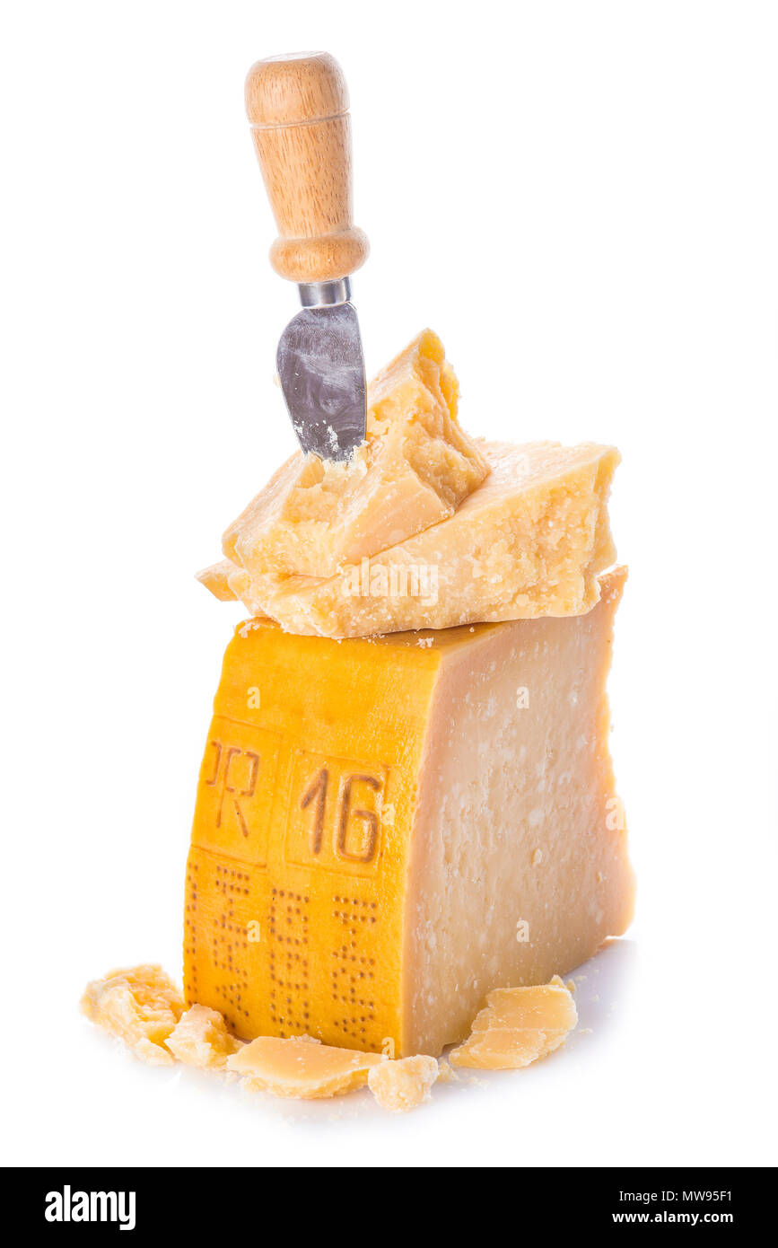 Aged parmesan cheese or parmigiano reggiano isolated on a white ...