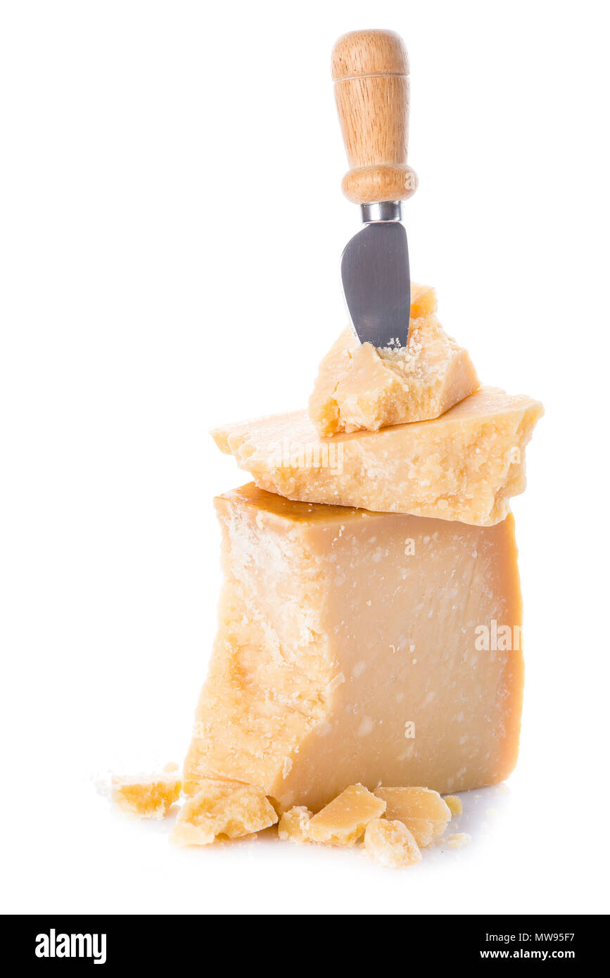 Aged parmesan cheese or parmigiano reggiano isolated on a white ...