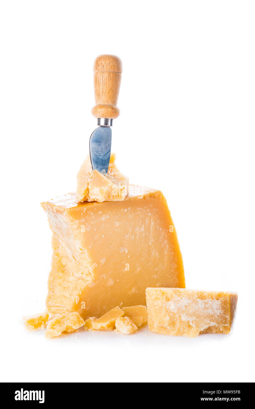 Aged parmesan cheese or parmigiano reggiano isolated on a white ...