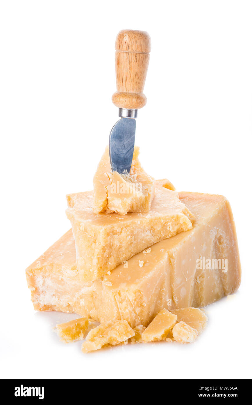Aged parmesan cheese or parmigiano reggiano isolated on a white ...