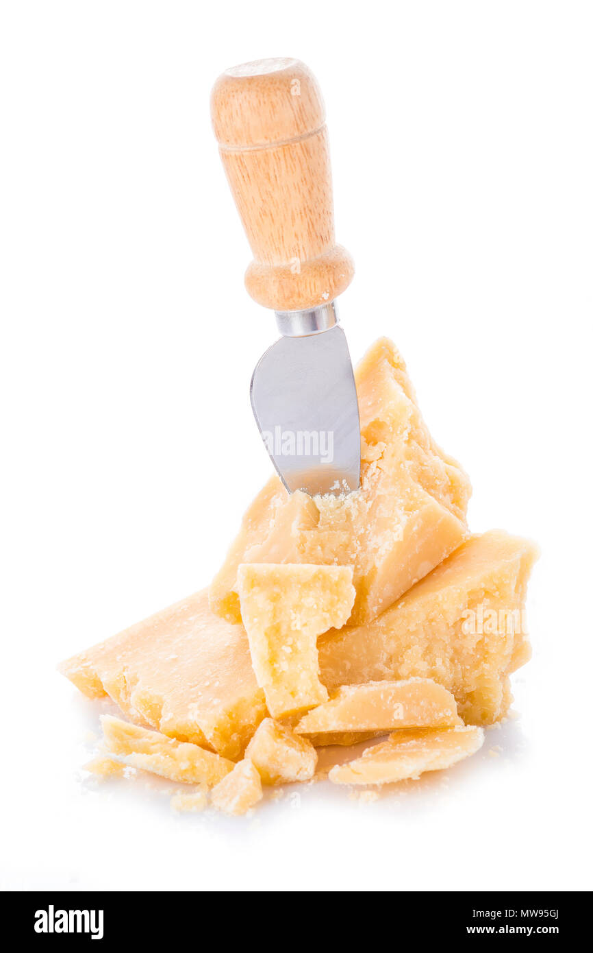 Aged parmesan cheese or parmigiano reggiano isolated on a white ...