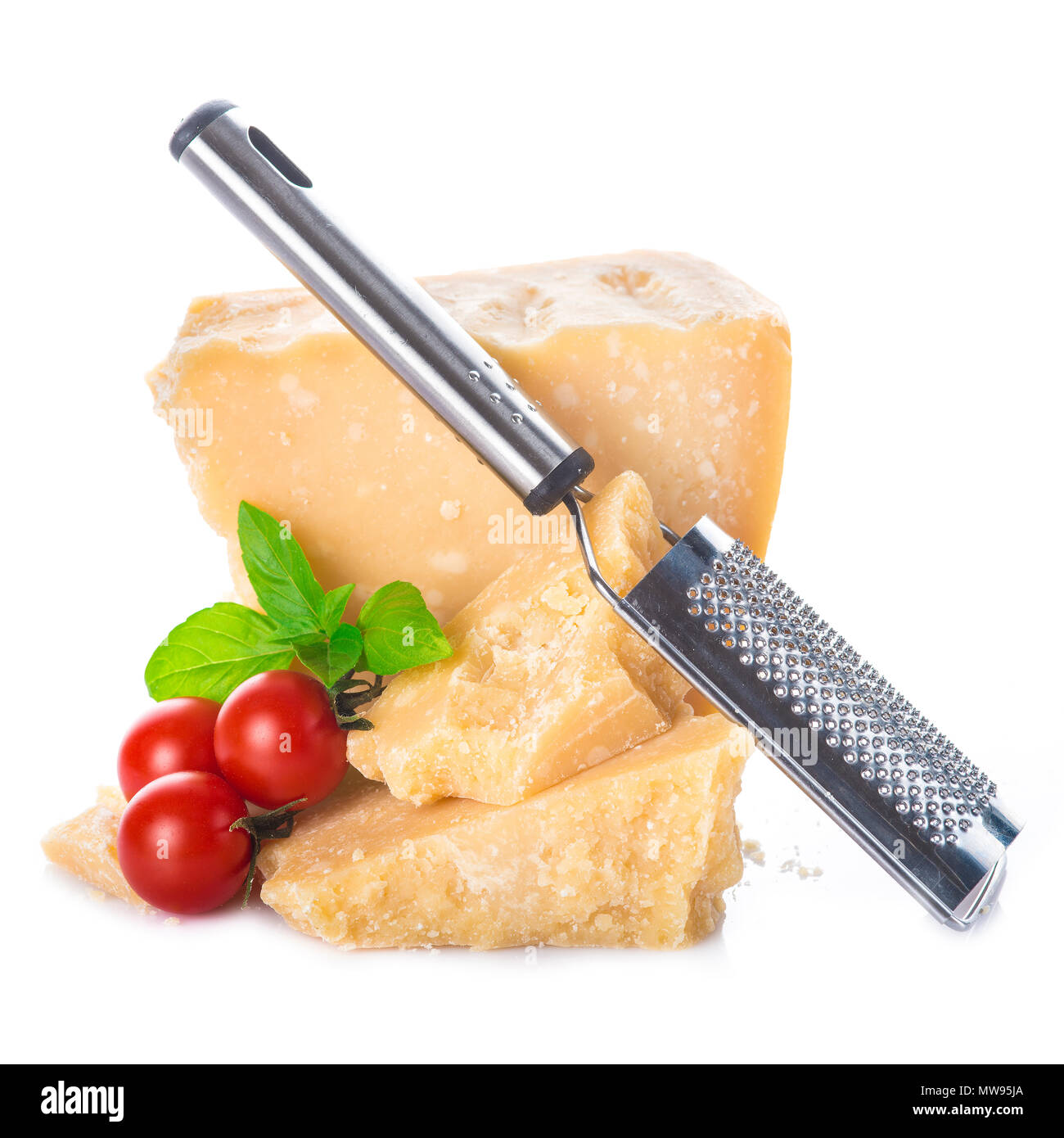 Parmesan cheese or parmigiano reggiano with cherry tomatoes and basil ...