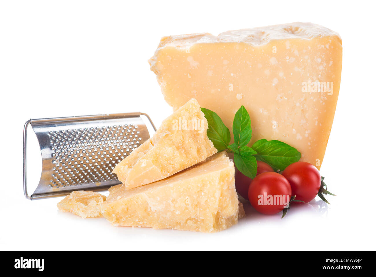 Parmesan cheese or parmigiano reggiano with cherry tomatoes and basil ...
