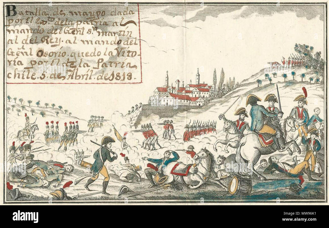 . Español: Batalla de Maypo, 1818. Grabado Anónimo 12,16 x 20,7 cm ...