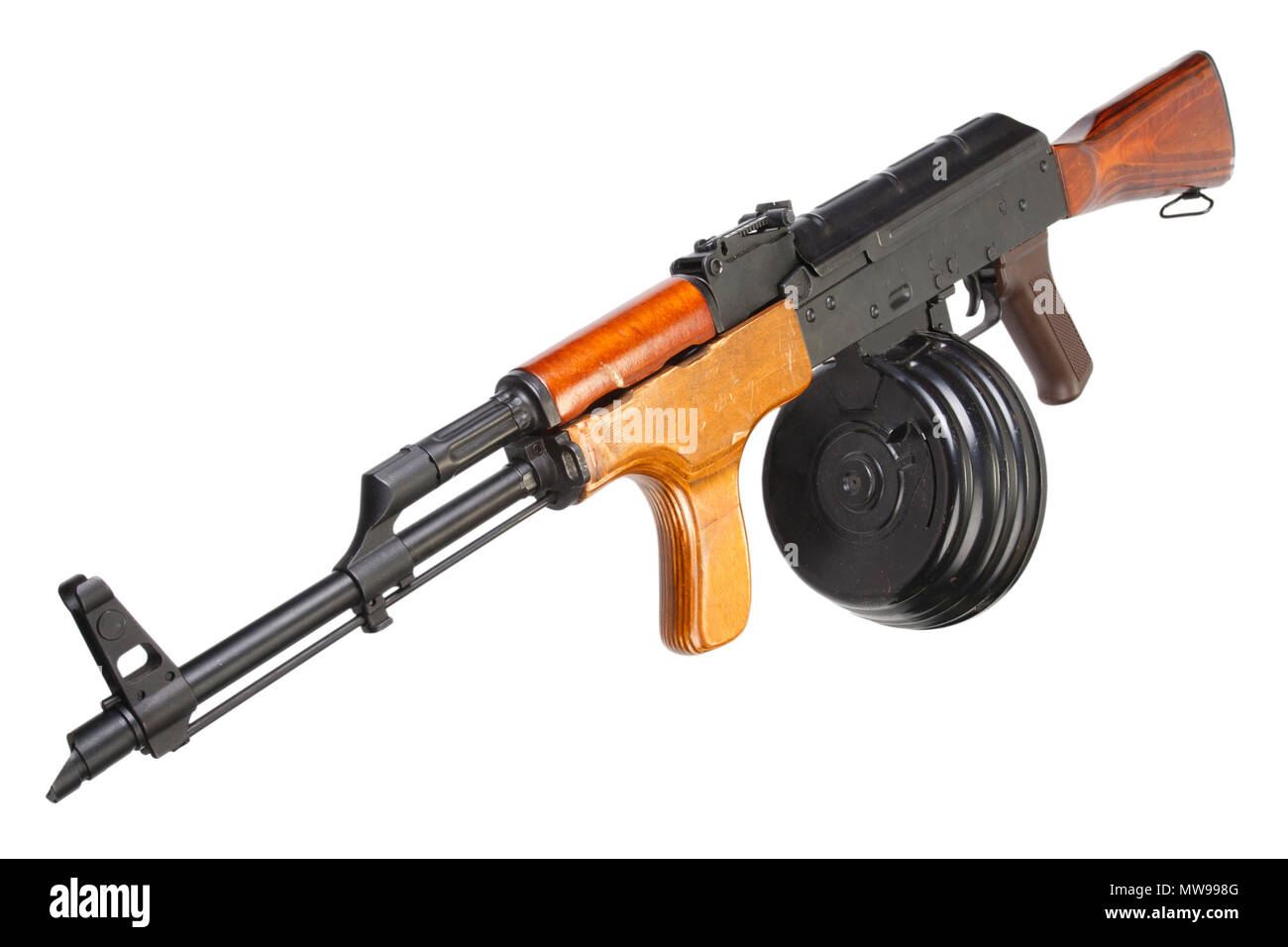 AK 47 assault rifle with round drum magazine isolated Stock Photo - Alamy