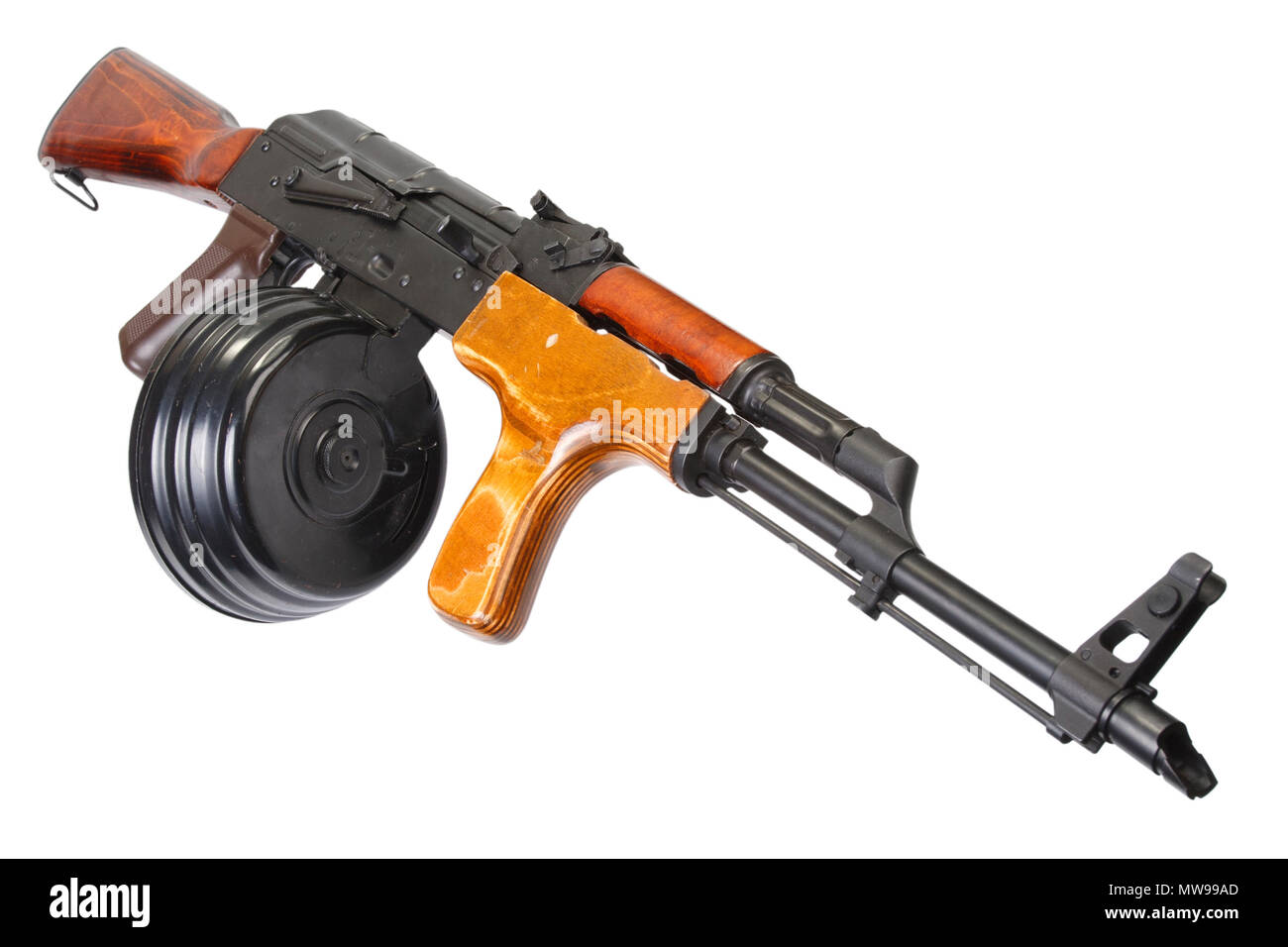 AK 47 assault rifle with round drum magazine isolated Stock Photo - Alamy