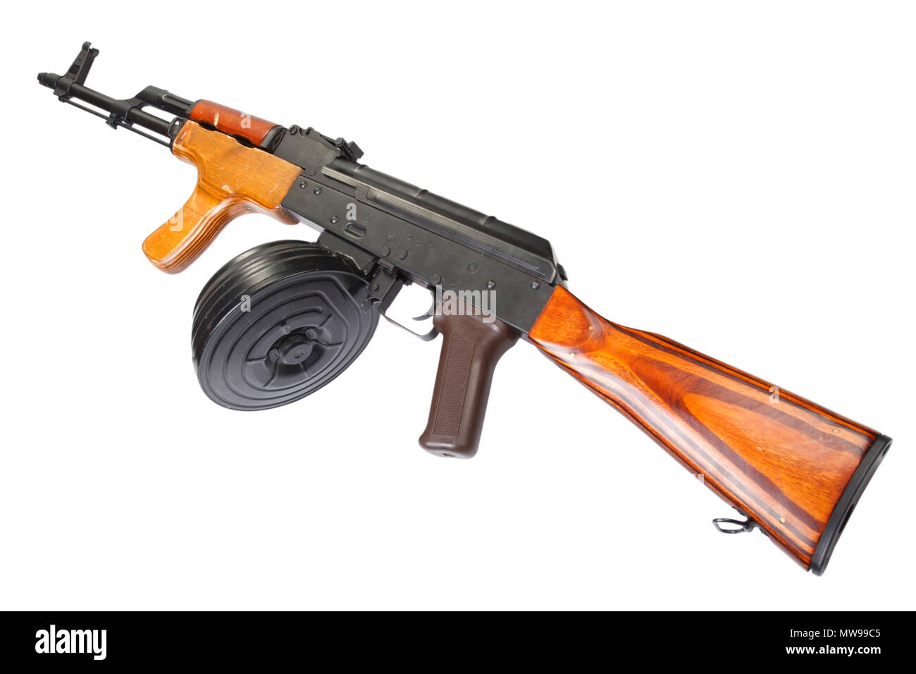 AK 47 assault rifle with round drum magazine isolated Stock Photo - Alamy