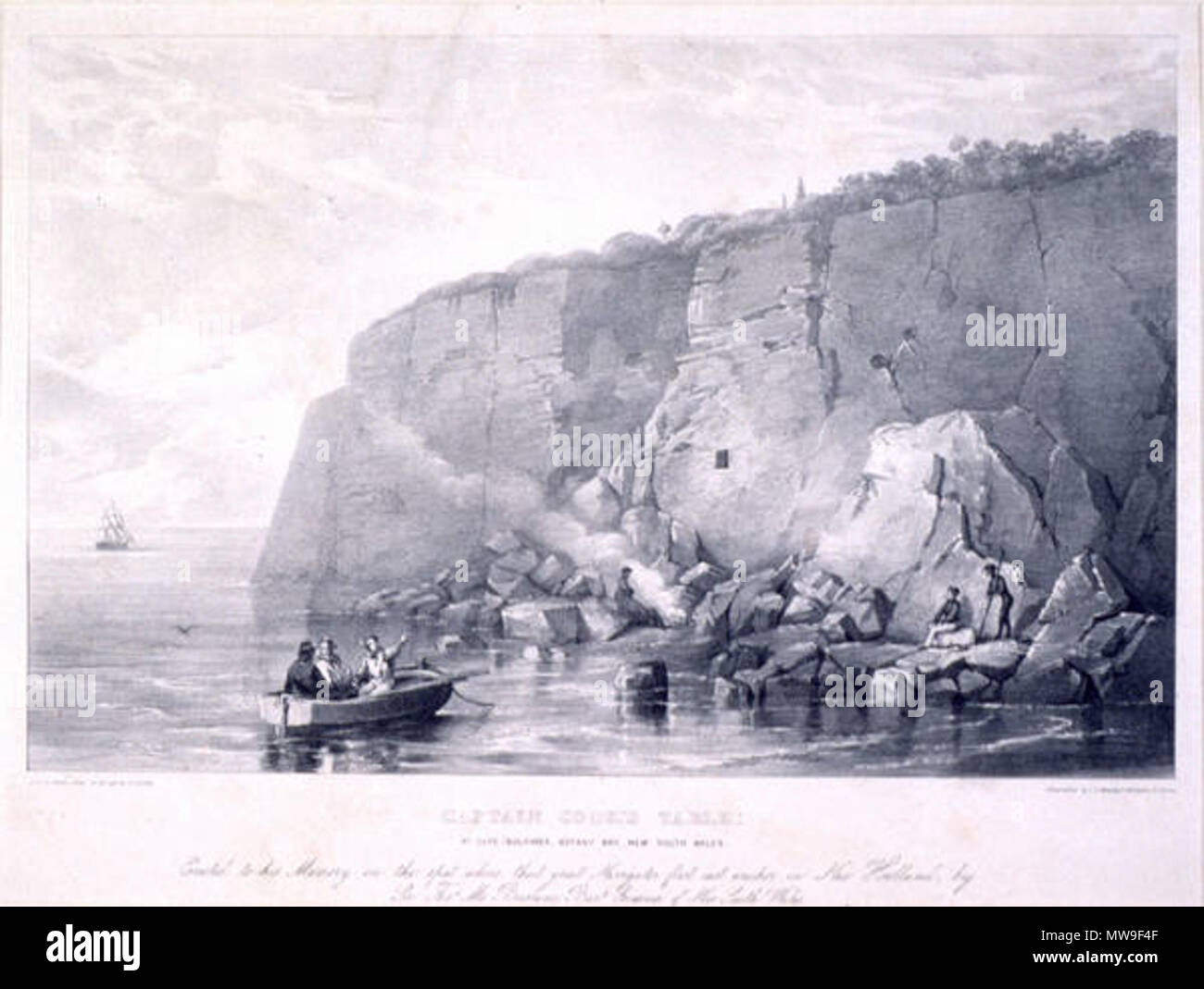 . Engraving with the full title 'Captain Cook's tablet at Cape Solander ...