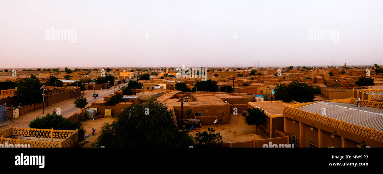 Aerial sunrise panoramic view to Agadez old city with Grand Moscue at ...