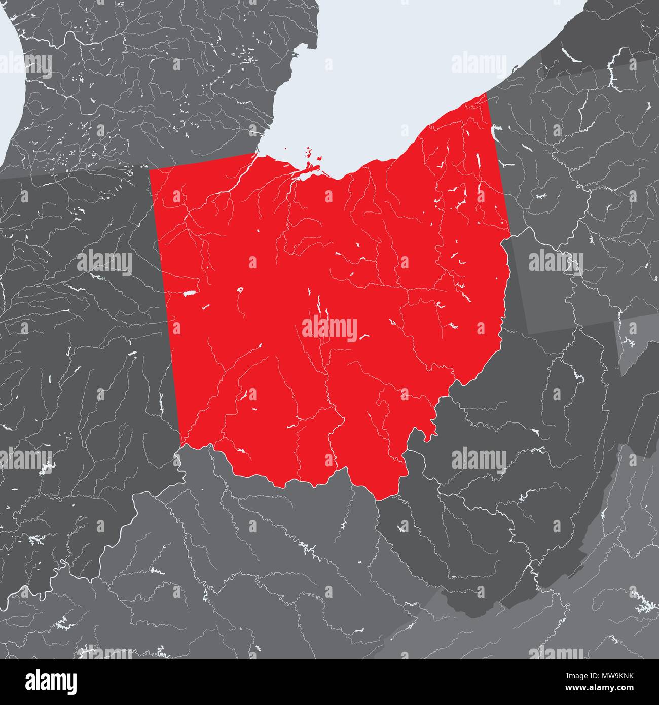U.S. states - map of Ohio. Hand made. Rivers and lakes are shown ...