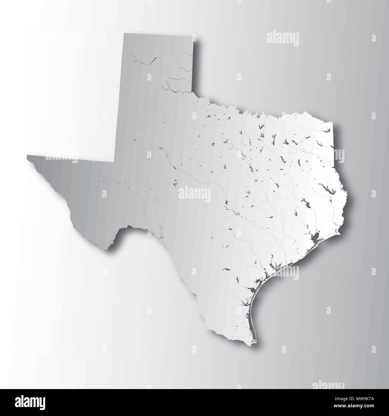 U.S. states - map of Texas with paper cut effect. Hand made. Rivers and ...