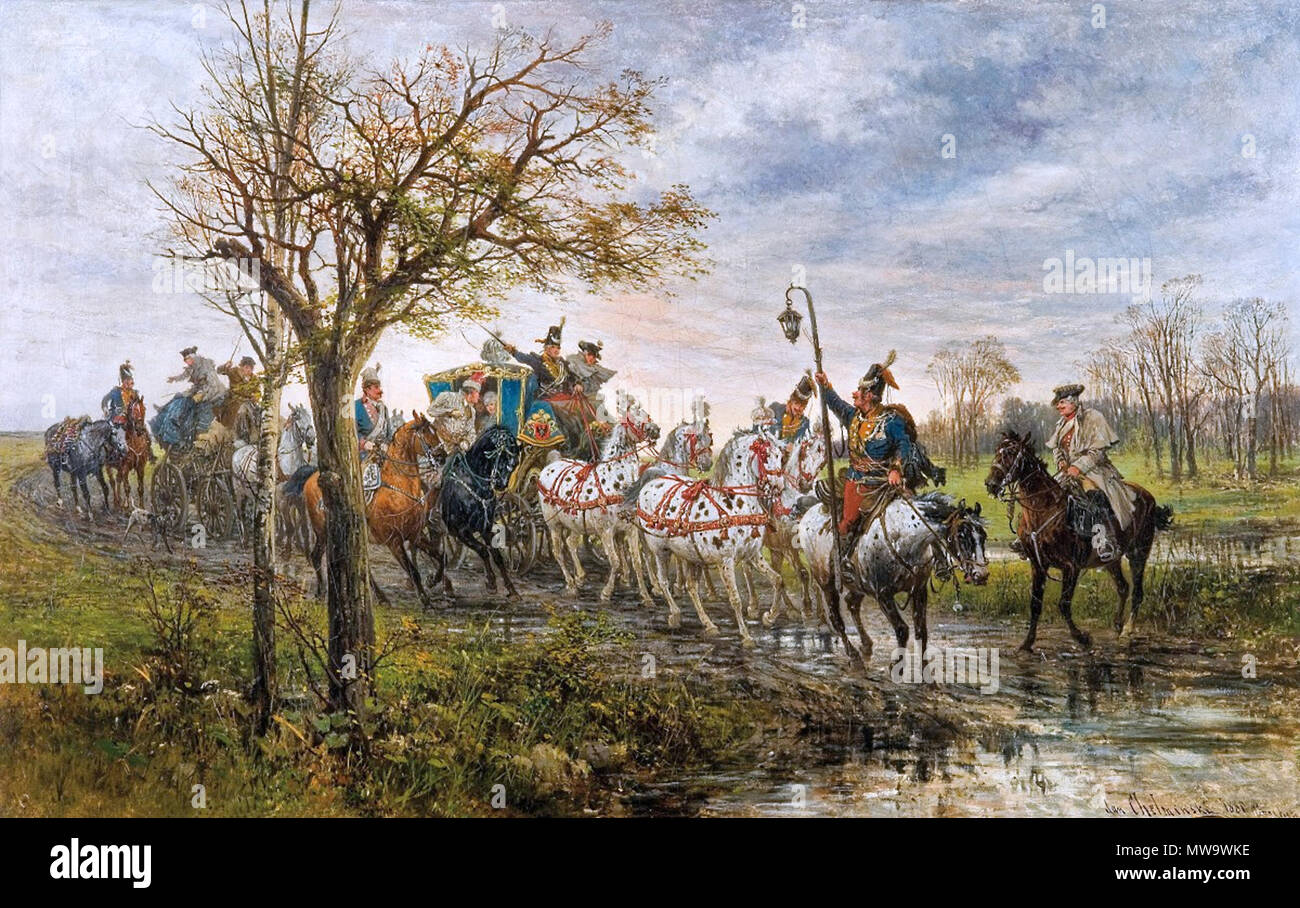 . English: Court of the Polish Lord during the journey in times of ...