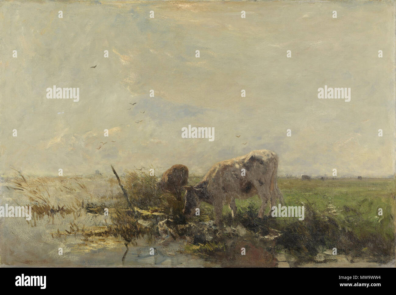 . Nederlands: Koeien aan een plas. oil on canvas. 86.5 × 127 cm (34 × ...