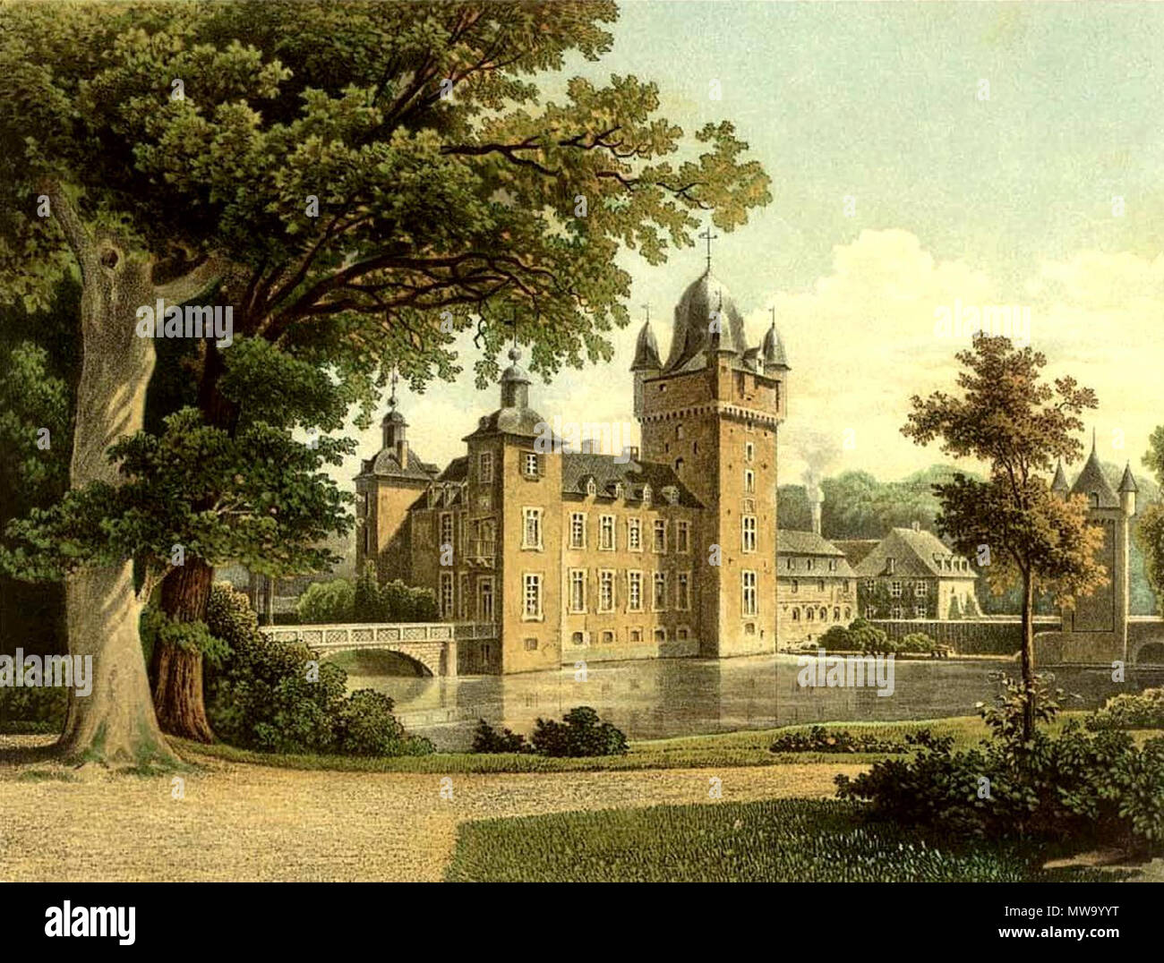 . Deutsch: Schloss Harff, Lithografie aus dem 19. Jahrhundert . between ...